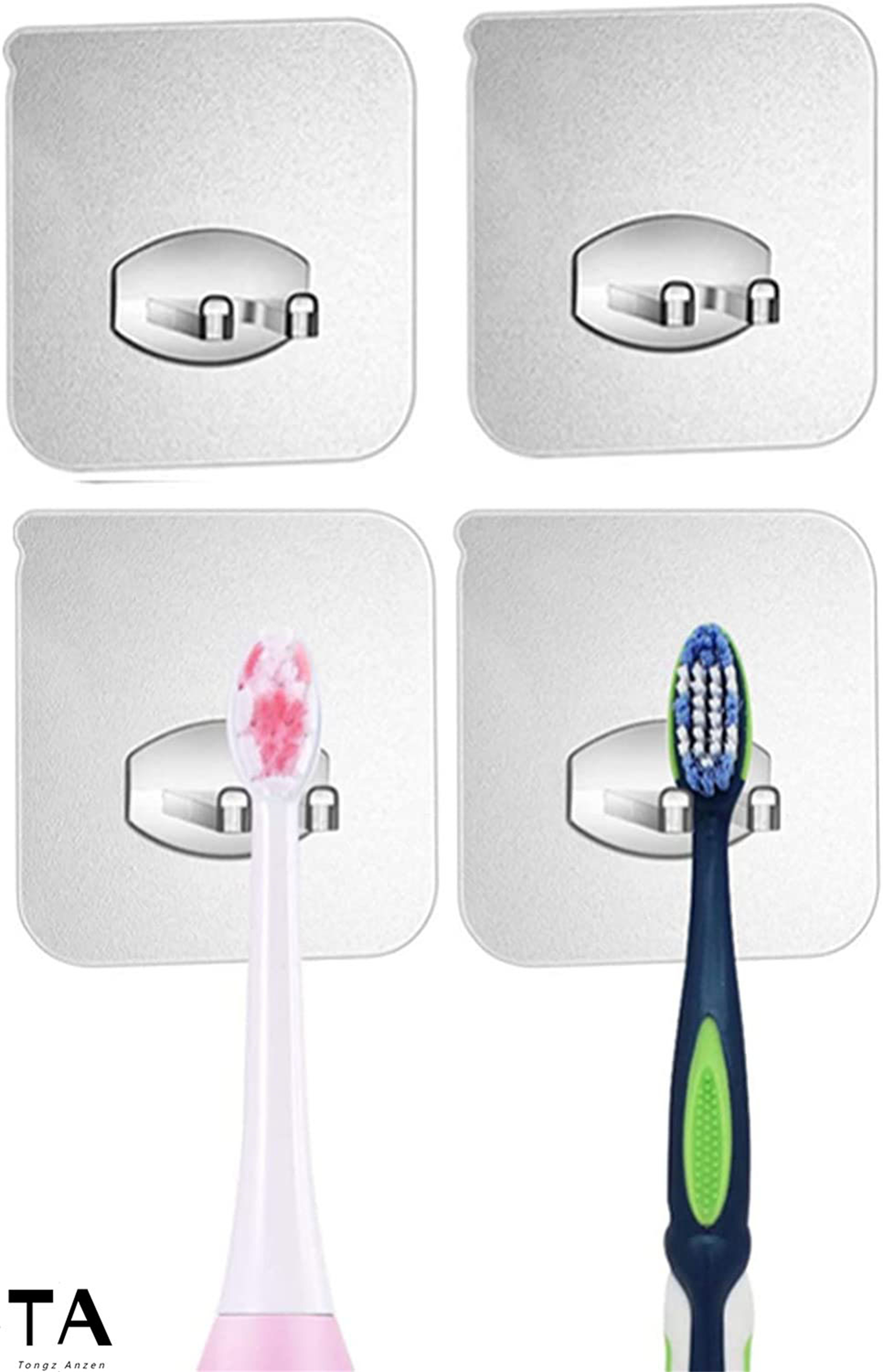 4 pieces of adhesive toothbrush rack (wall mounted), multi-functional ...