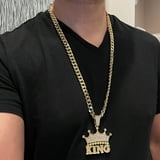 Crown King Men's Bling Diamond Pendant Chain, Gold Finish, Heavy Cuban ...