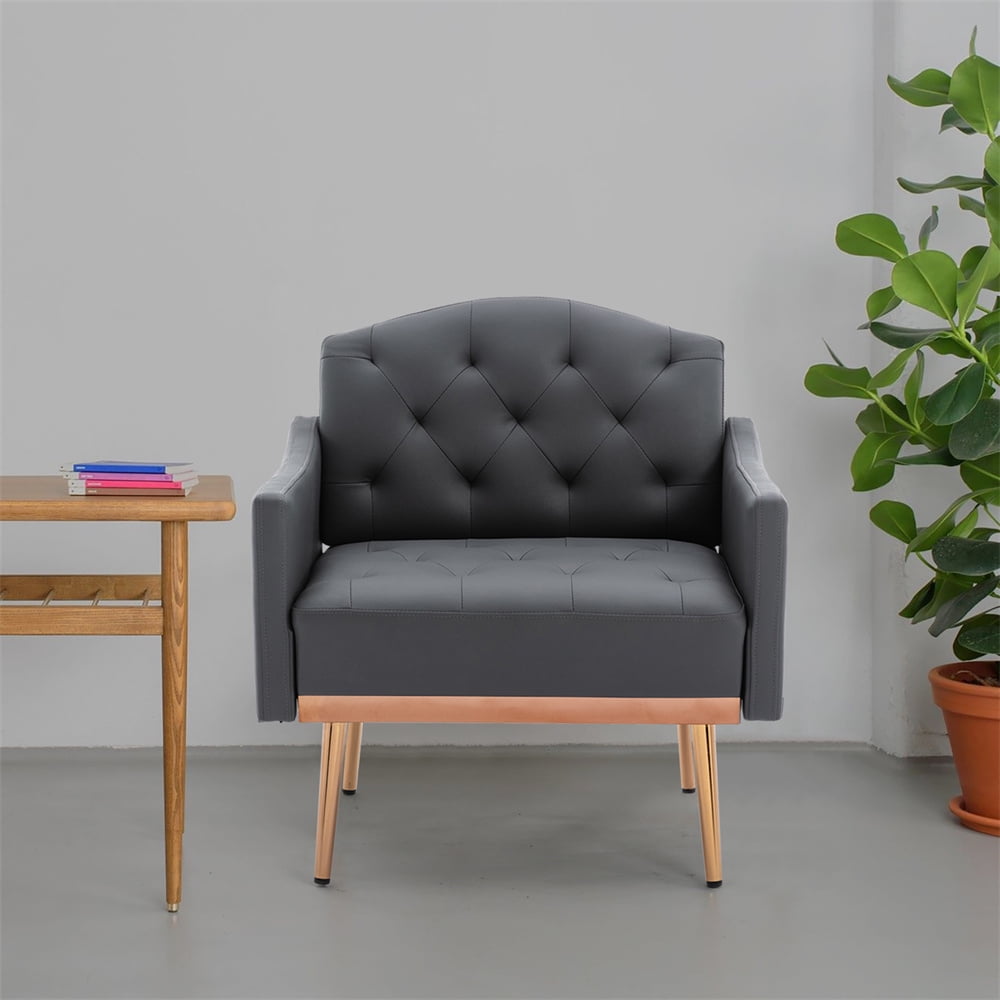 Modern Single Sofa Chair, Mid-Century PU Lether Upholstered Accent ...