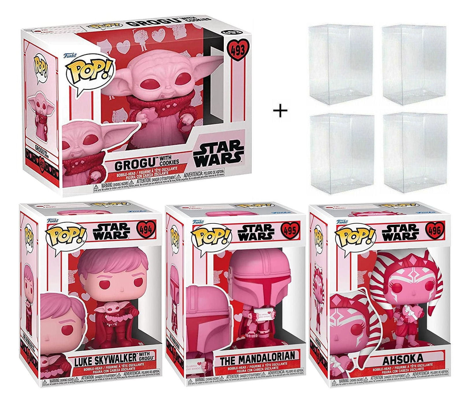 Funko Pop! Star Wars Valentines Pink Grogu, Luke, Mandalorian, Ahsoka ...