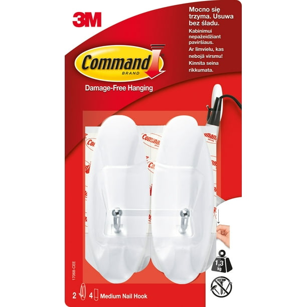 Command™ Medium Wire Hooks, White, 2 Hooks, 4 Strips Per Pack - Walmart.com