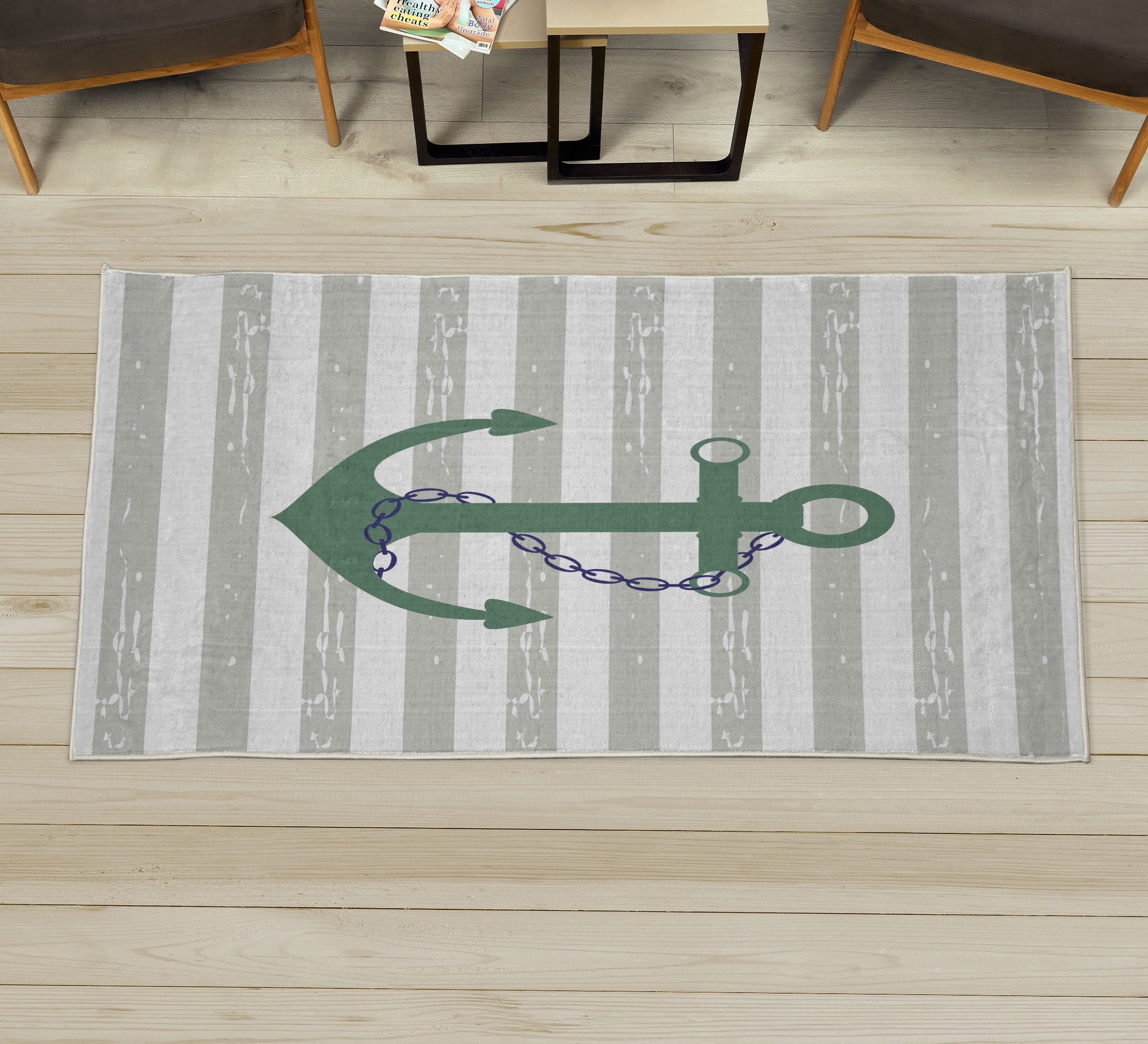 Striped Decorative Rug, Ship Anchor Chain Marine Life Inspired Lines ...