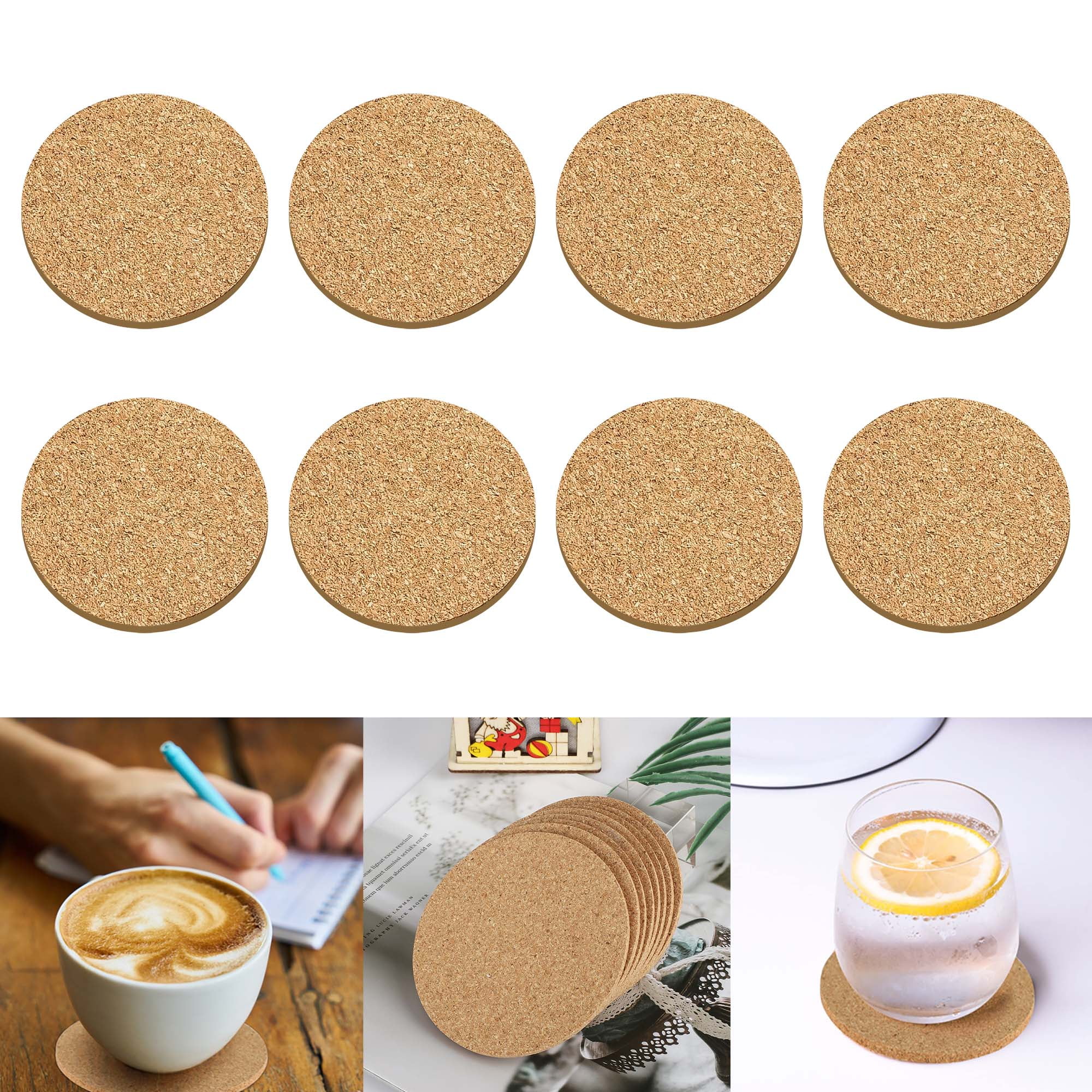 EEEkit 8pcs Natural Cork Round Coasters, Reusable Absorbent Heat ...