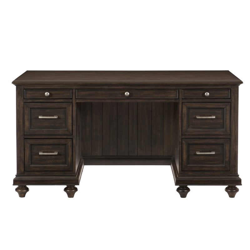 Pemberly Row Wood Executive Desk in Driftwood Charcoal - Walmart.com