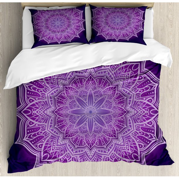 Purple Mandala Queen Size Duvet Cover Set, Hand-Drawn Doodle Lace ...