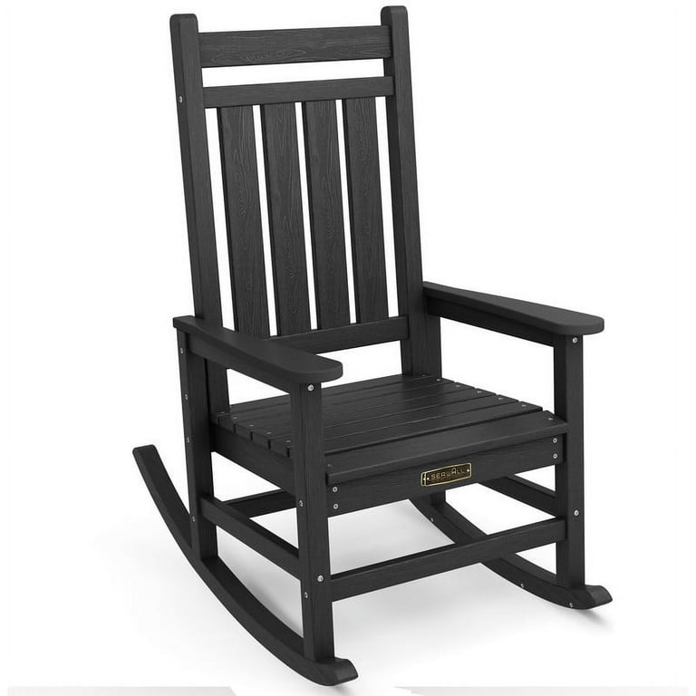 JUSTLET Outdoor HDPE Plastic Rocking Chair Set 2 Pieces Rockers Black