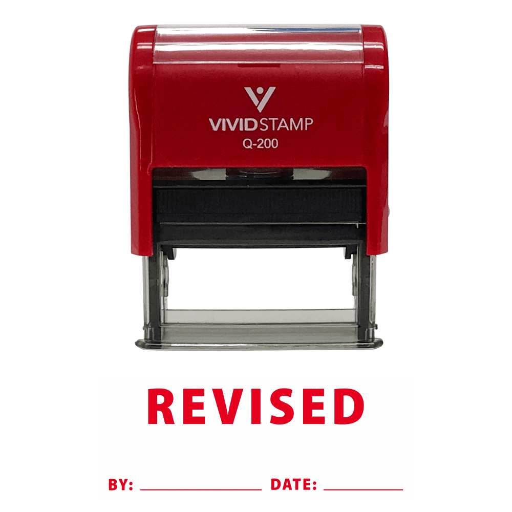 Vivid Stamp Revised By Date Self Inking Rubber Stamp (Red Ink) Medium ...