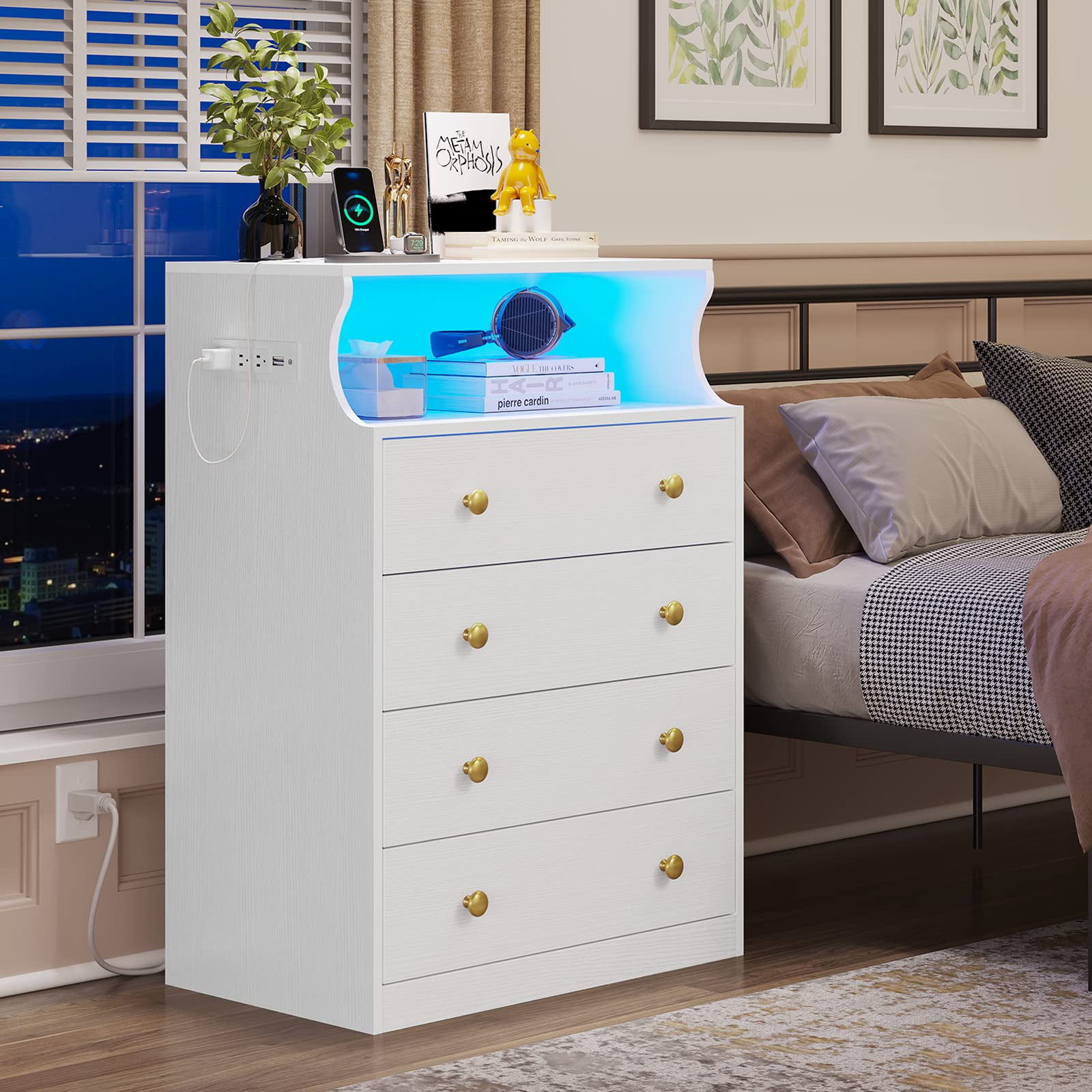 White Dresser with 4 Drawers, Modern Chest of Drawers Storage Cabinet ...