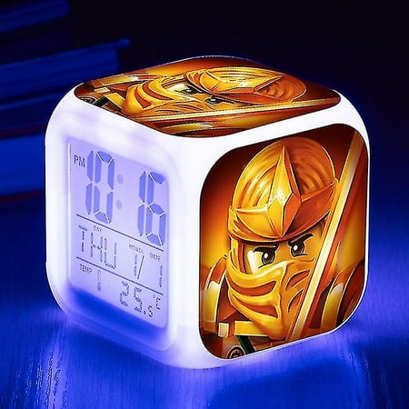 Ninja Children Cartoon Alarm Clock Led Digital Colorful Square Clock ...