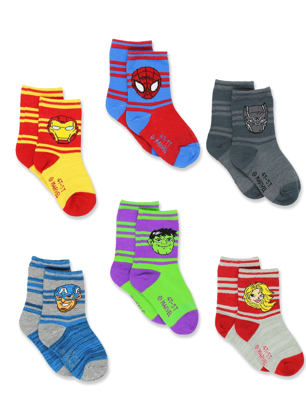 Super Hero Adventures Avengers Toddler Boys Girls 6 Pack Crew Socks ...