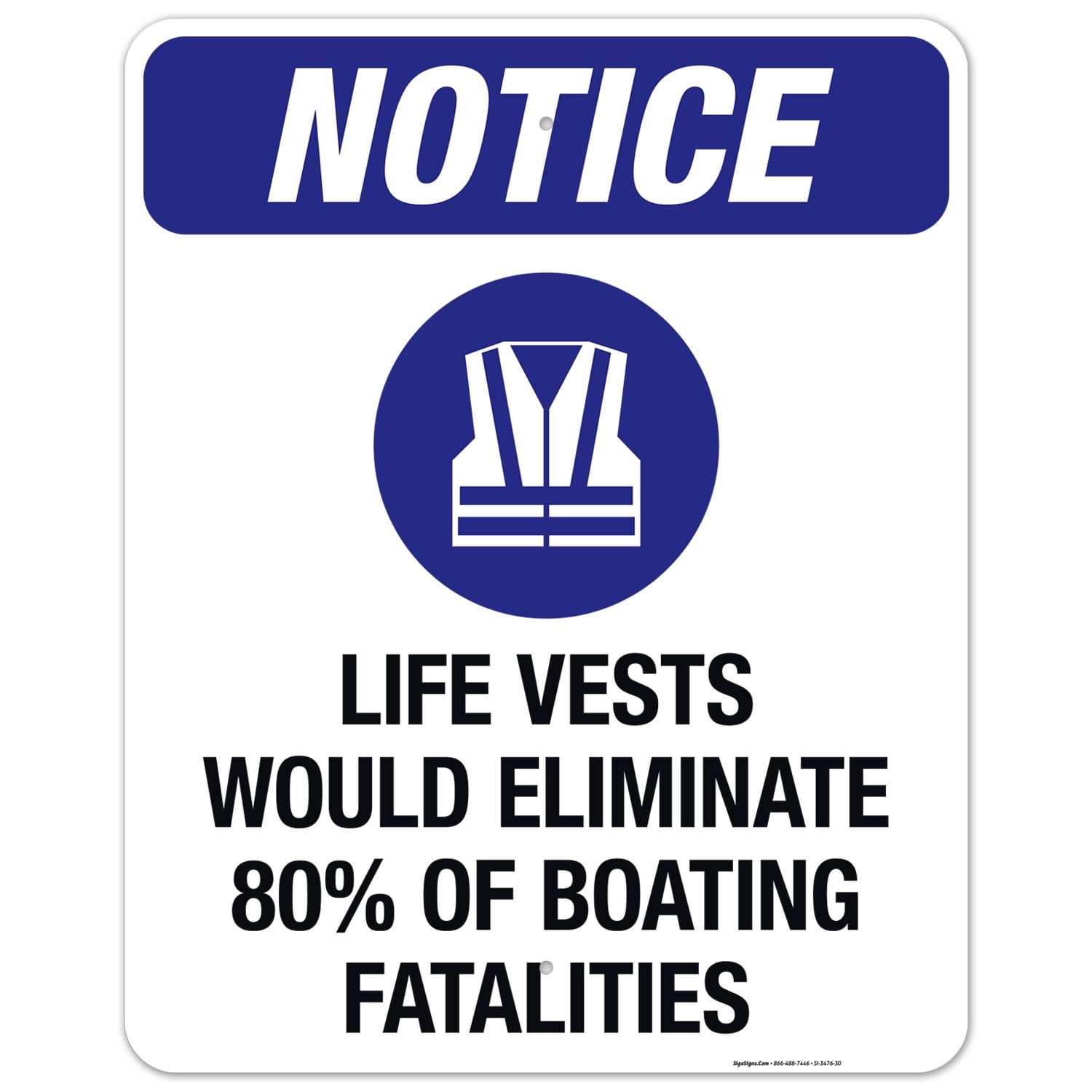 Life Vests Would Eliminate 80% Of Boating Fatalities Sign, OSHA Sign ...