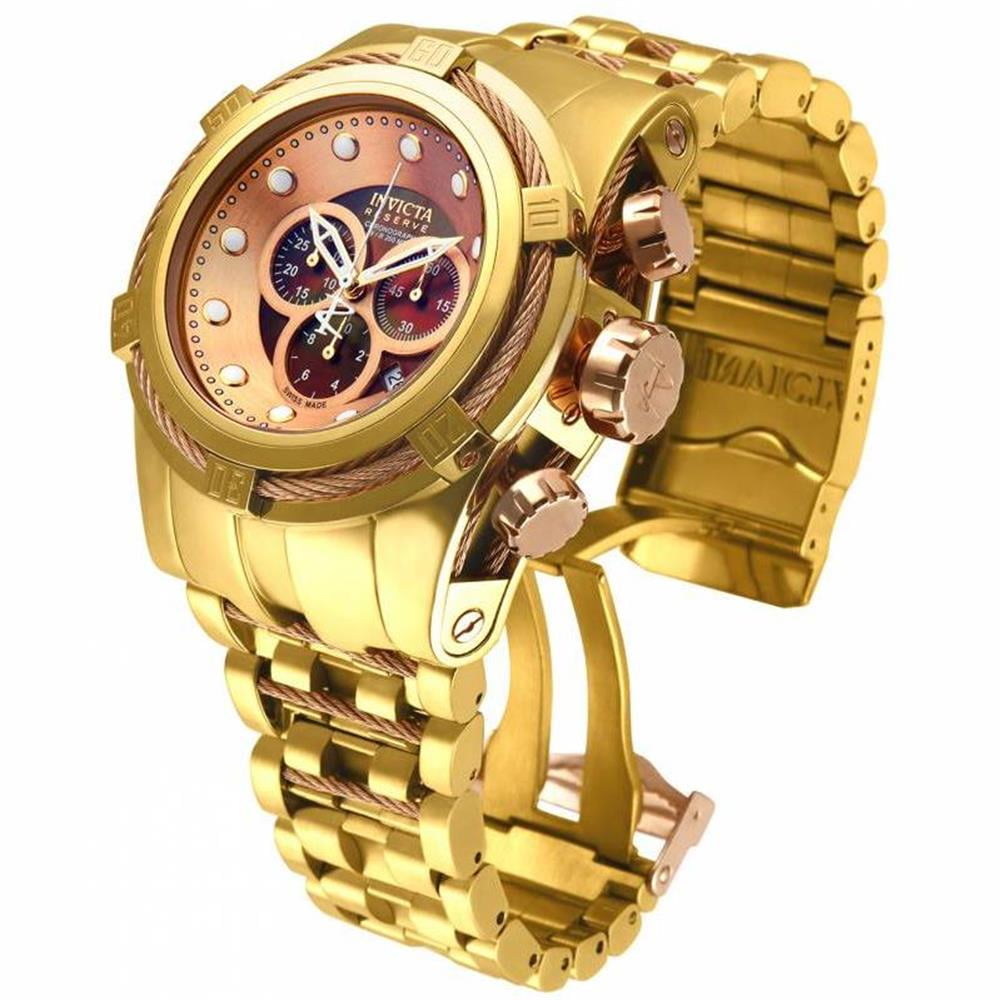 Invicta Men's 12739 Bolt Zeus Reserve Chrono 18K Gold Plated Ss Brown ...