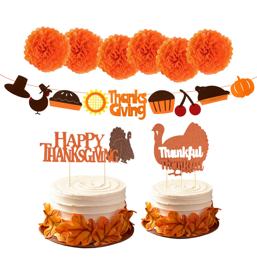 Hemoton 9pcs Thanksgiving Banner Set Paper Flowers Turkey Bunting Flag ...