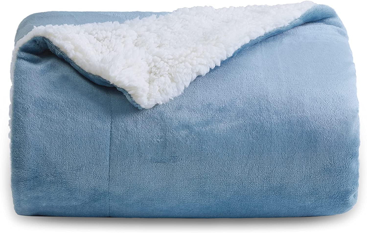 Bedsure Sherpa Fleece Throw Blanket Washed Blue - Thick Warm Blankets ...