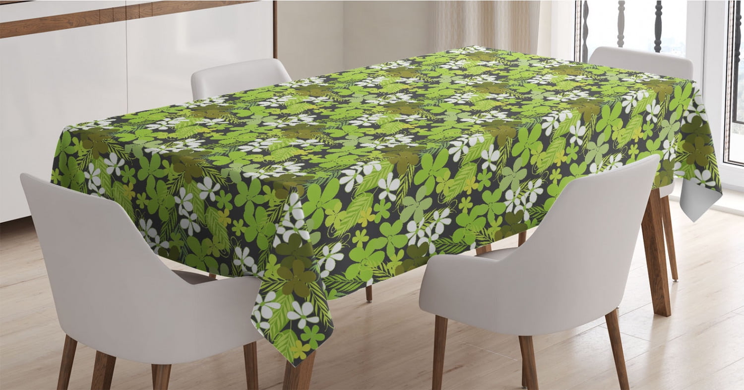 Sage Tablecloth, Fresh Nature Theme Wildflowers Leaves Bloom Foliage ...