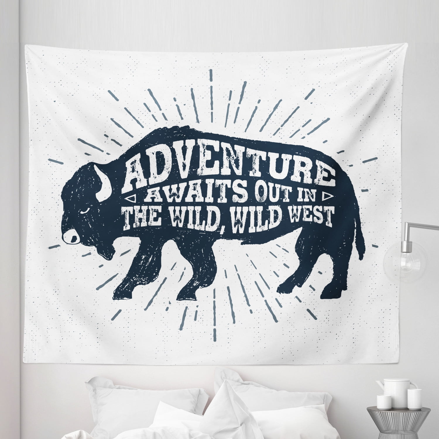 Adventure Tapestry, Hand Drawn Tribal Art Design with Buffalo and ...