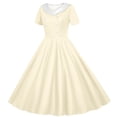 akafmk Girls Vintage Dresses Short Sleeve Lapel Waist Slim Button ...