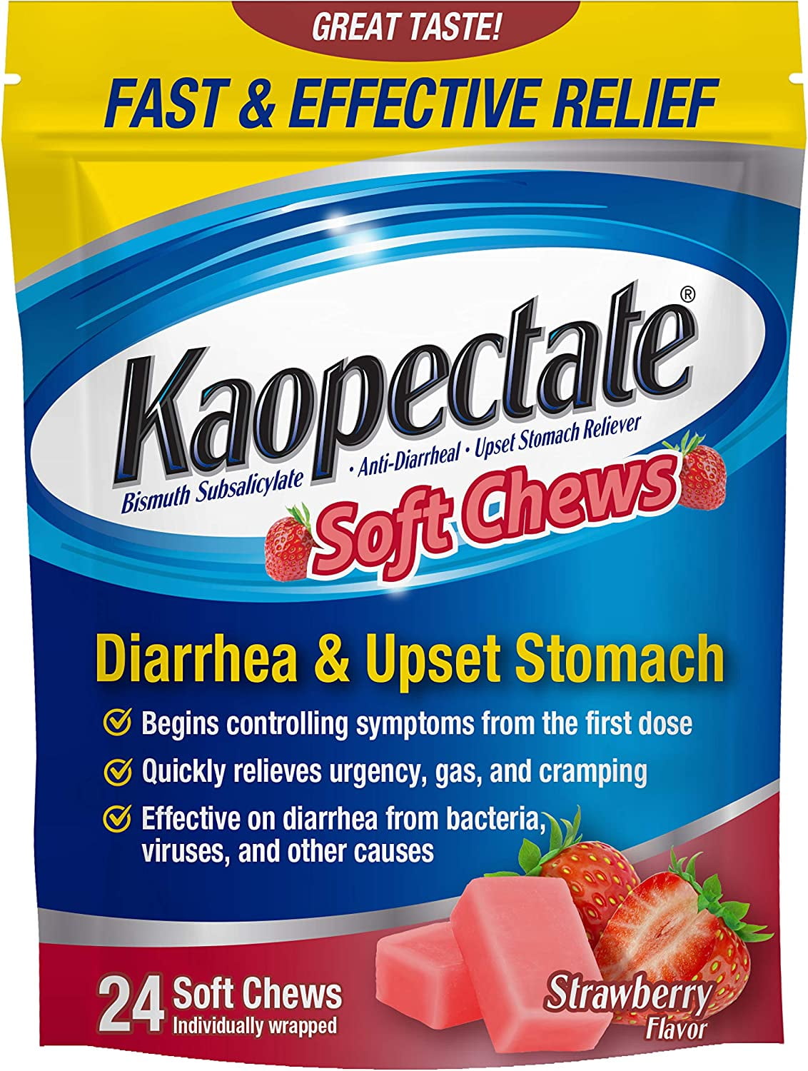 Kaopectate Soft Chews, Bismuth Subsalicylate, Anti-Diarrheal and Upset ...