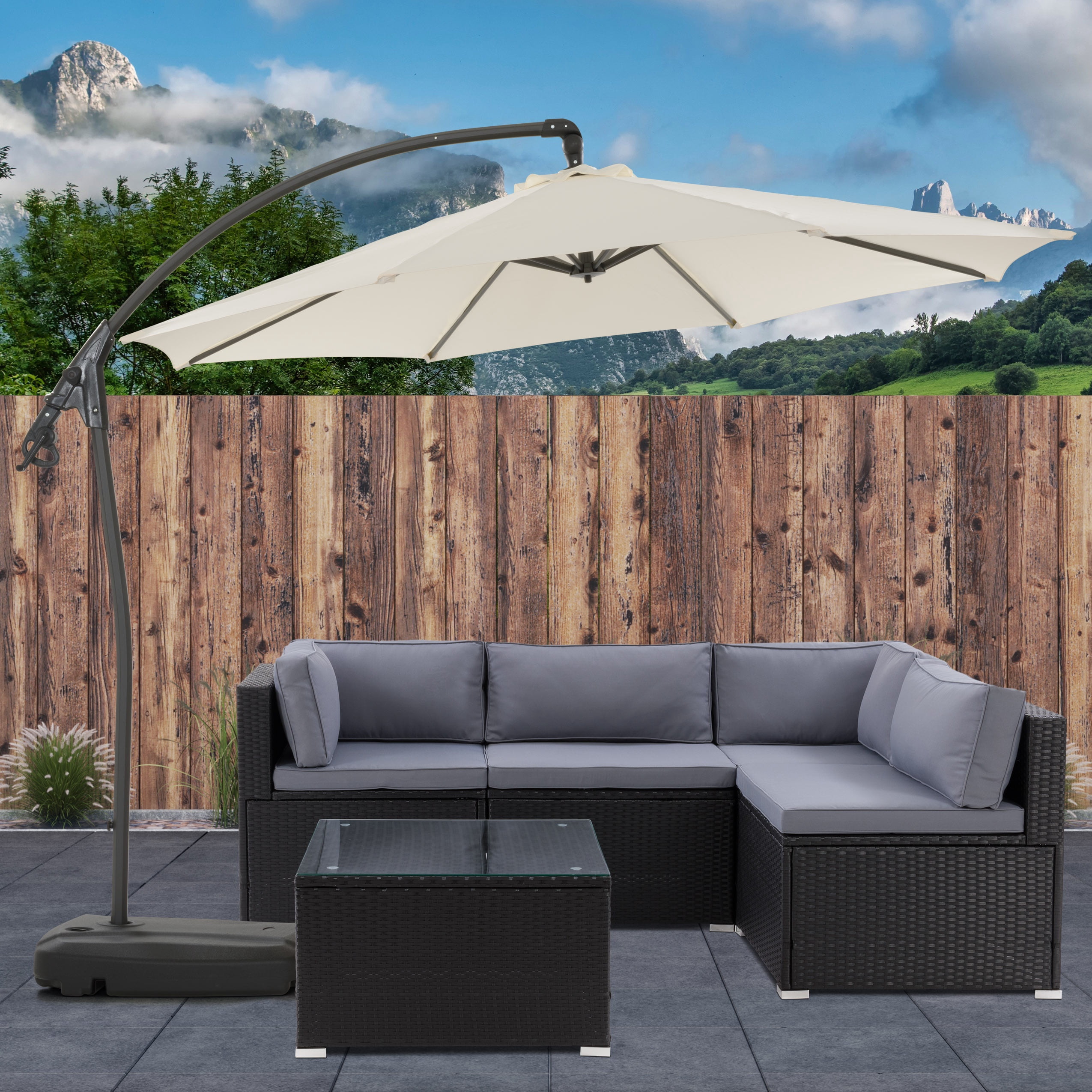 CorLiving Endure 9.5ft Offset Outdoor Patio Umbrella with Fillable ...