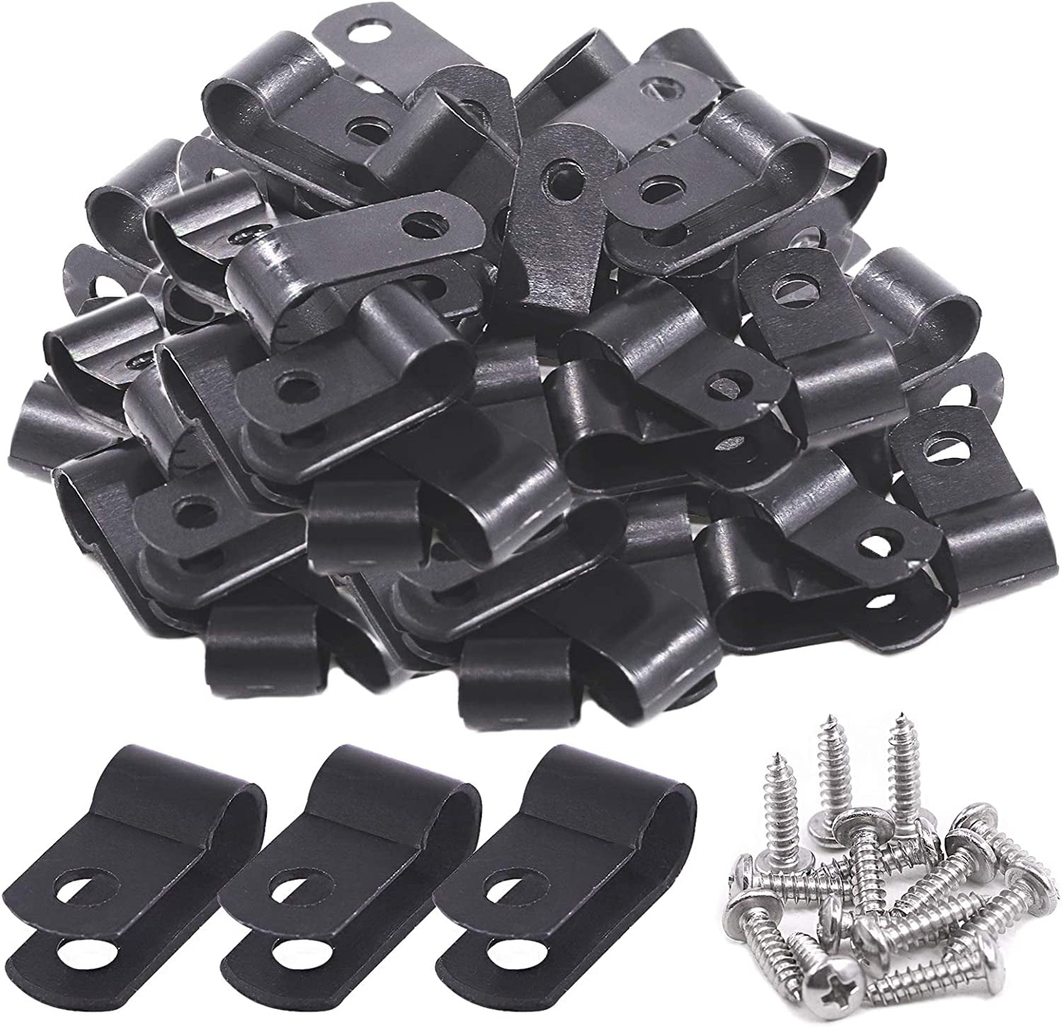 120 Pieces 1/4 inch Black Nylon Cable Clamps with Stainless Steel ...
