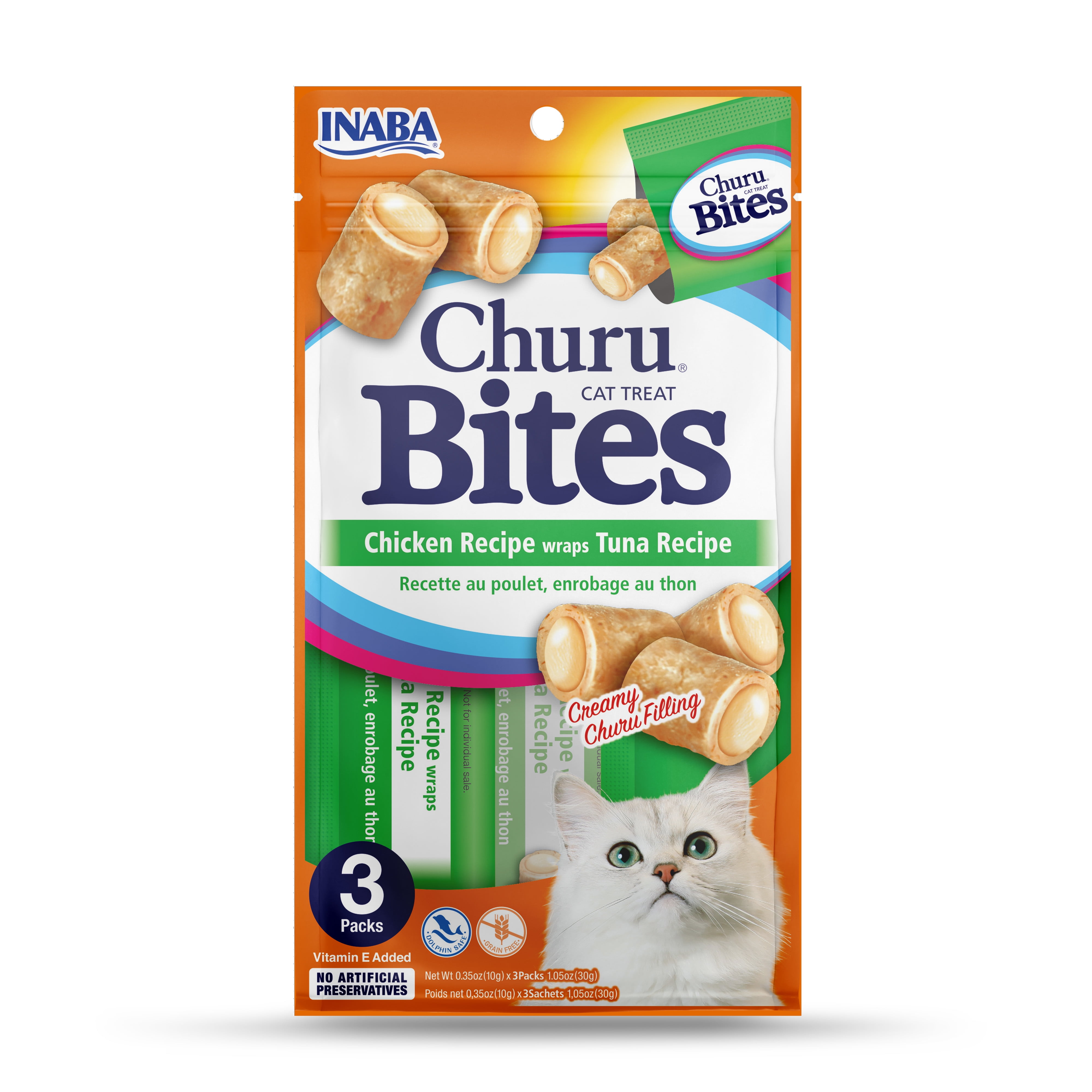 Inaba Churu Bites With Vitamin E Green Tea Grain-Free 10g X Packs Cat ...