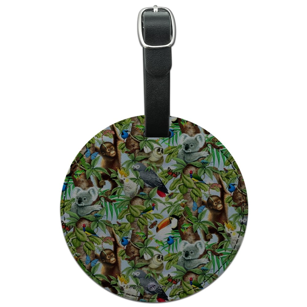 Animal Tree of Life Monkey Koala Toucan Pattern Round Leather Luggage ...
