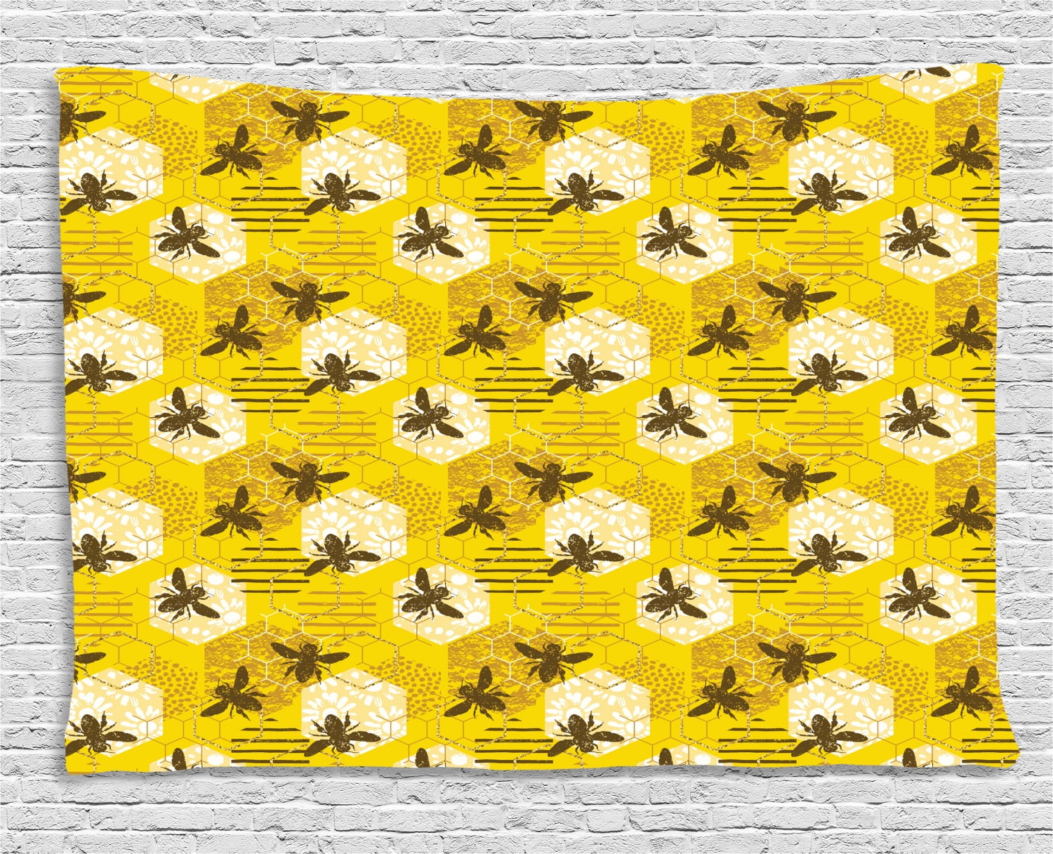 Bee Tapestry, Patchwork Background of Floral Elements Stripes and ...