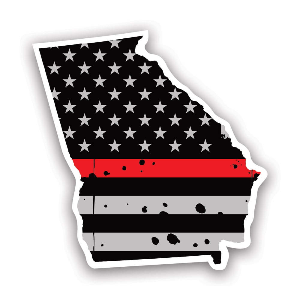 Distressed Thin Red Line Georgia State Shaped Subdued US Flag Sticker ...