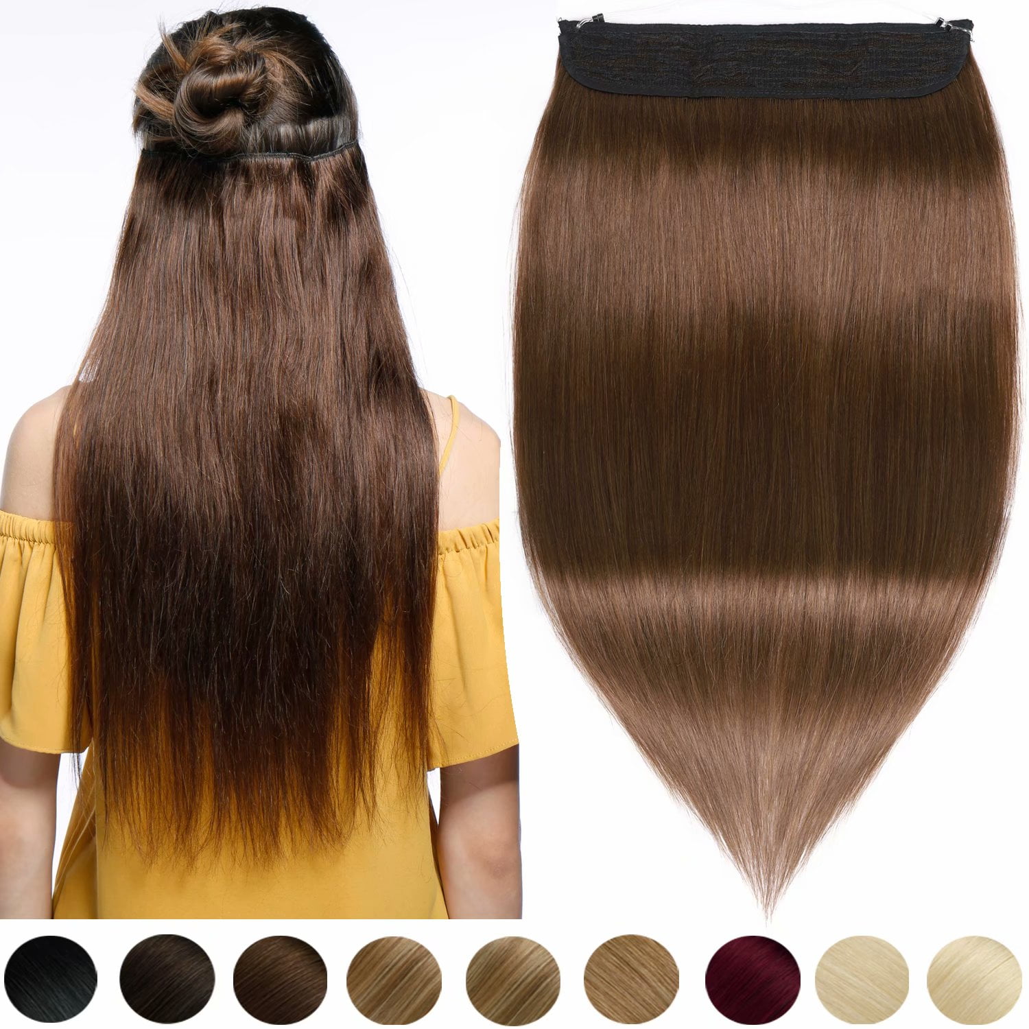 Benehair 100% Human Hair Extensions Wire In Headband Invisible Remy ...