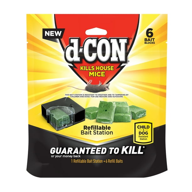 d-CON Refillable Corner Fit Mouse Poison Bait Station, 1 Trap + 6 ...