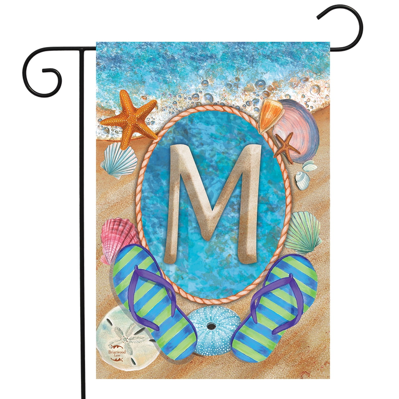 Summer Monogram Letter M Garden Flag Flip Flops Seashells 12.5" x 18 ...