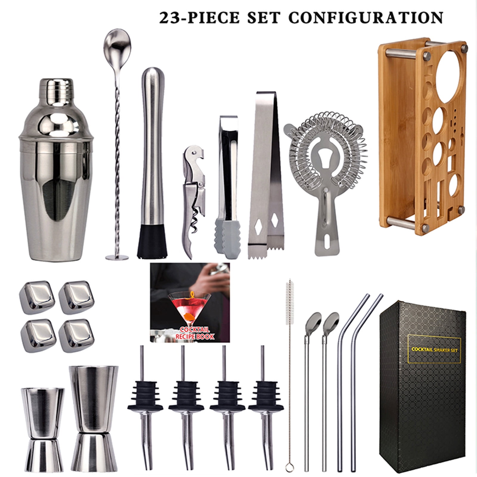 OAVQHLG3B Cocktail Shaker Set With Bamboo Stand,23-Piece Set,Gifts For ...