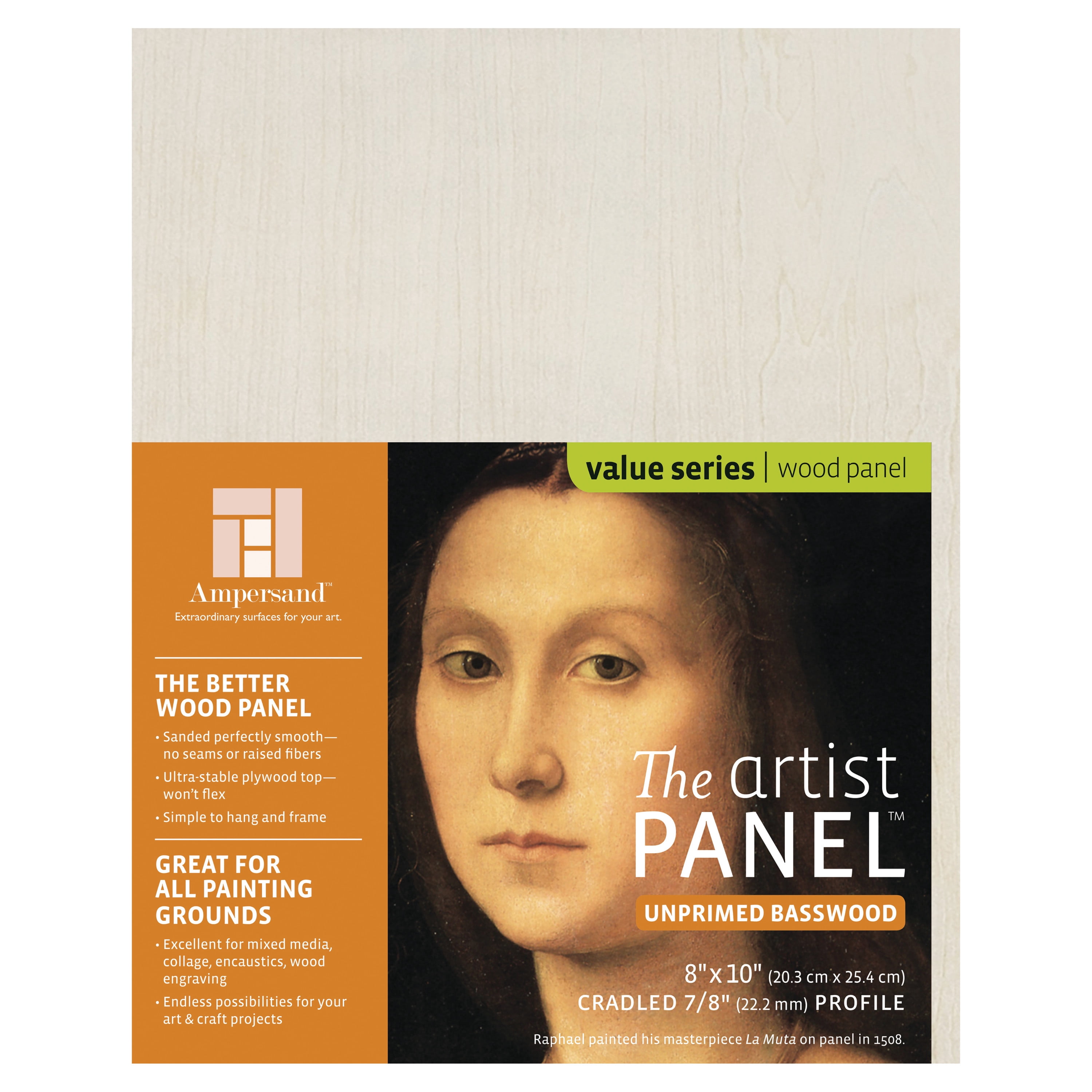 Ampersand Art Artist Panel, Unprimed Basswood, Cradled, 7/8" Profile, 8 ...