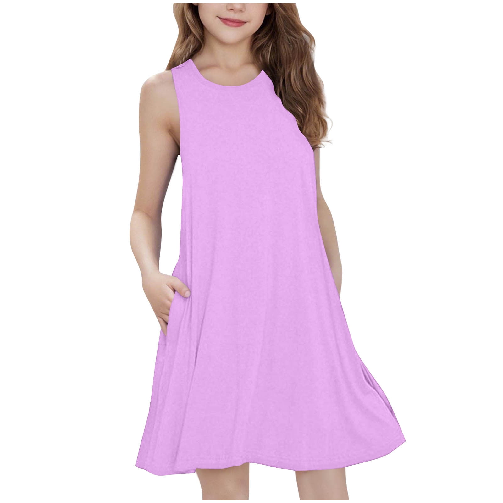 Click here for Floleo Kids Girls Sleeveless Solid Color Dress Wit... prices