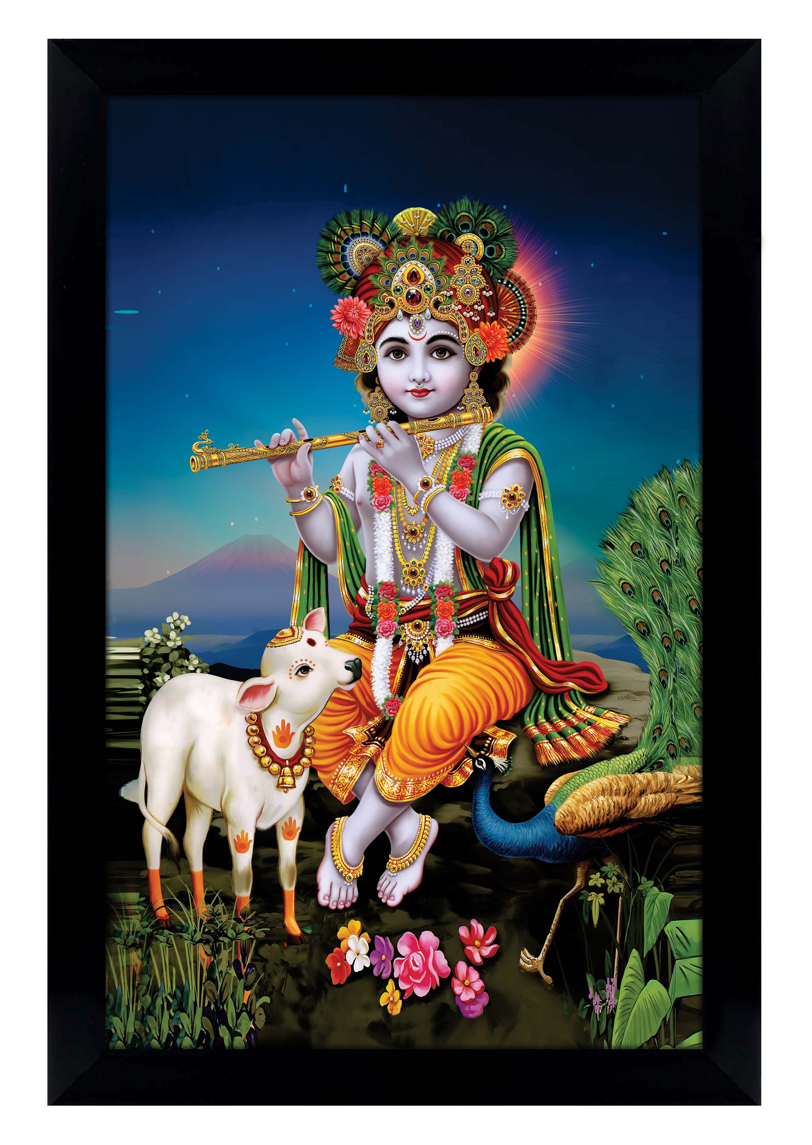 IBA Indianbeautifulart Lord Krishna Picture Frame Religious Poster ...