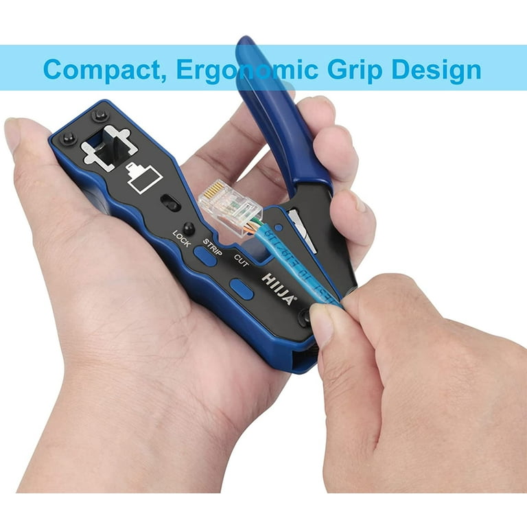Hiija LAN Network Cable Tester RJ45 Crimp Tool Pass Through CAT6 Cat5e Cat5 Crimping Tool Kit for RJ45 Regular 50PCS CAT6 Pass Through Connectors