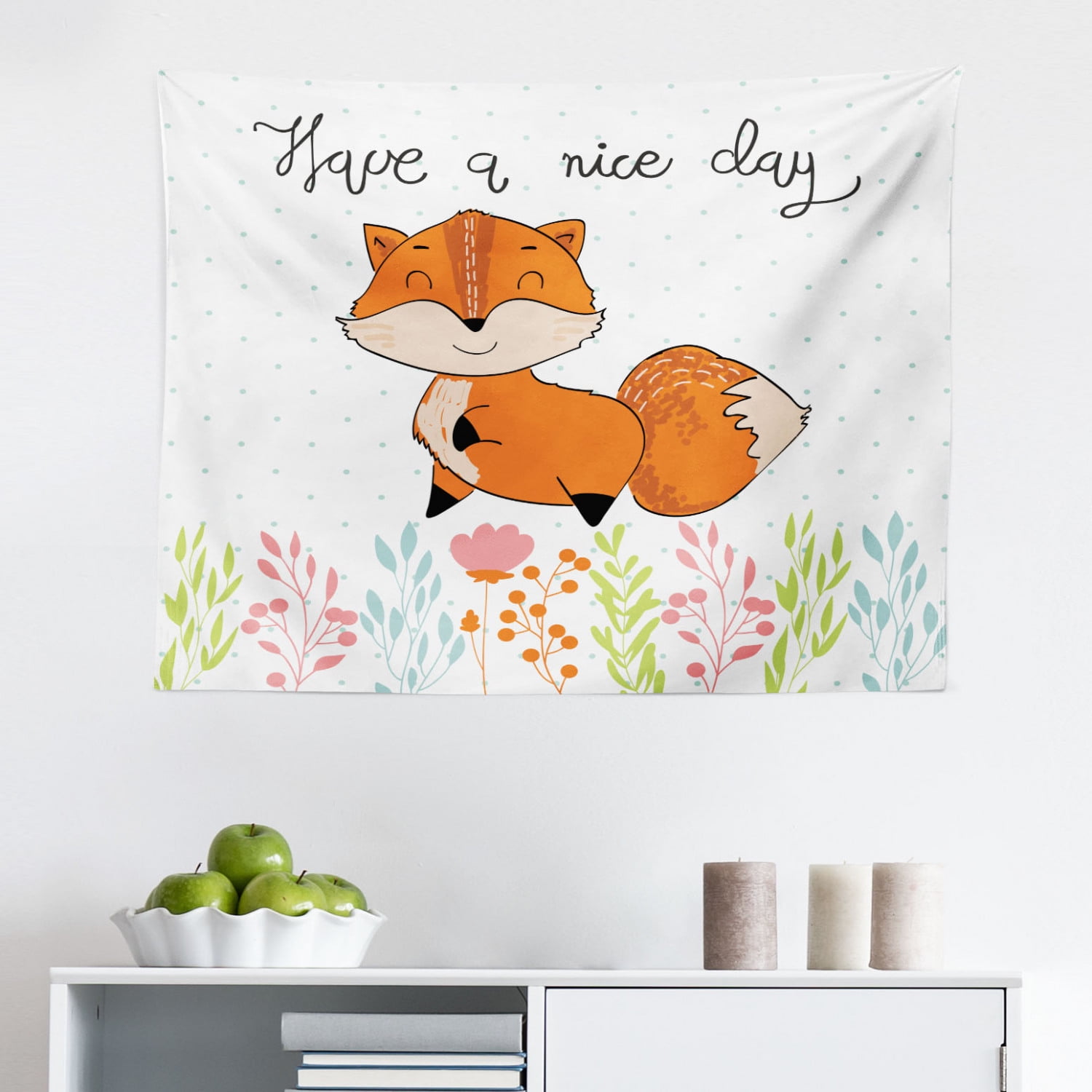 Fox Tapestry, Themed Pattern with Continuous Animal Head Print, Fabric ...