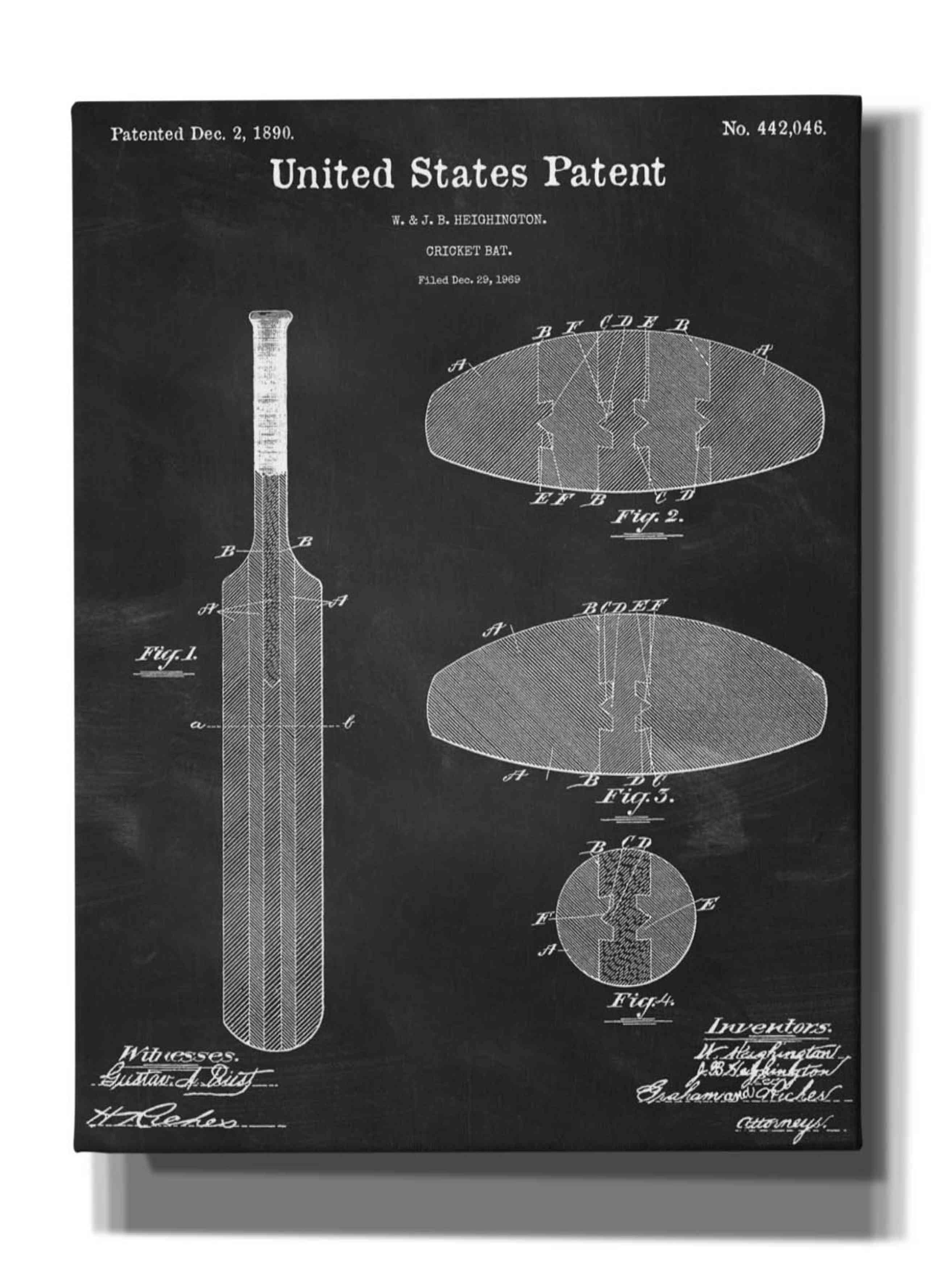 Epic Graffiti 'Cricket Bat Blueprint Patent Chalkboard,' Canvas Wall ...