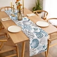 Blue Gray Coastal Cotton Linen Table Runner Scallop Coral Shell ...