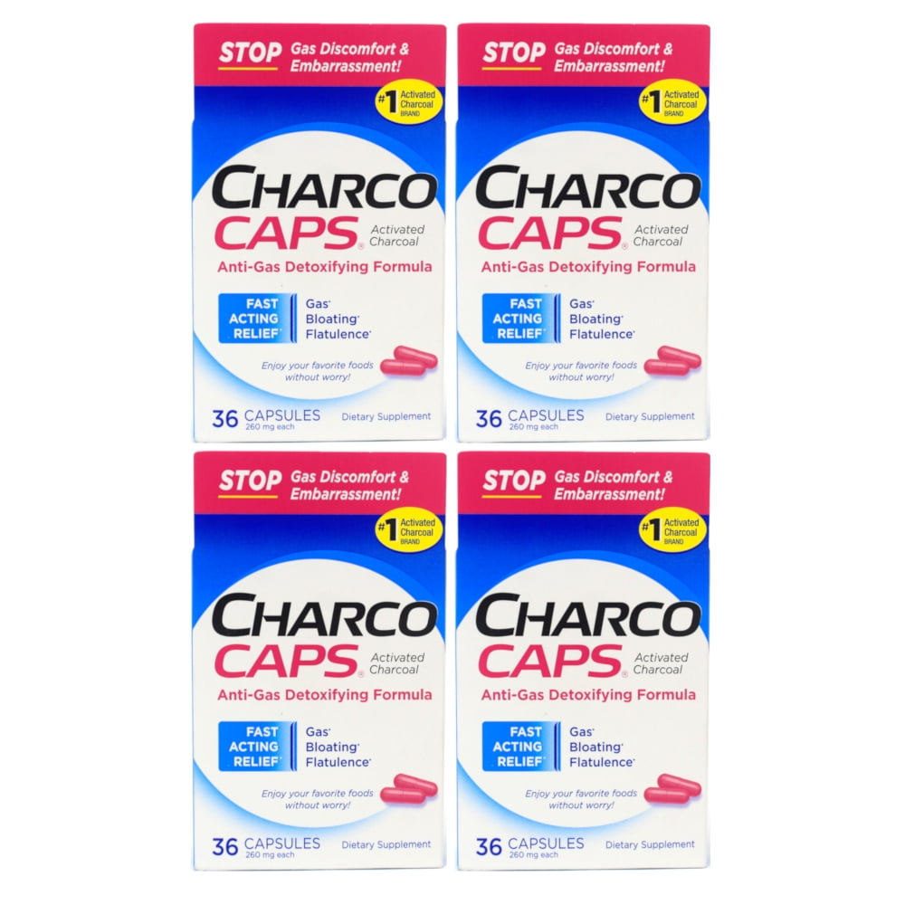 4 Pack Charco Caps Anti Gas Detoxifying Formula, 36 Capsules Each ...