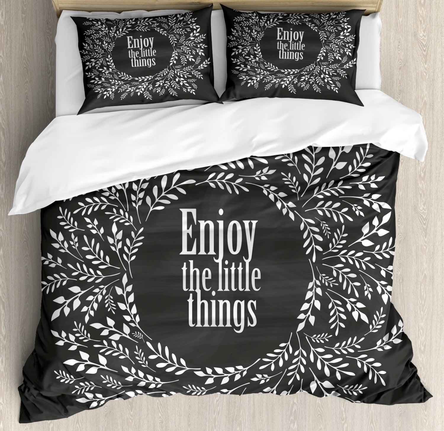 Enjoy the Little Things Queen Size Duvet Cover Set, Blooming Wreath ...