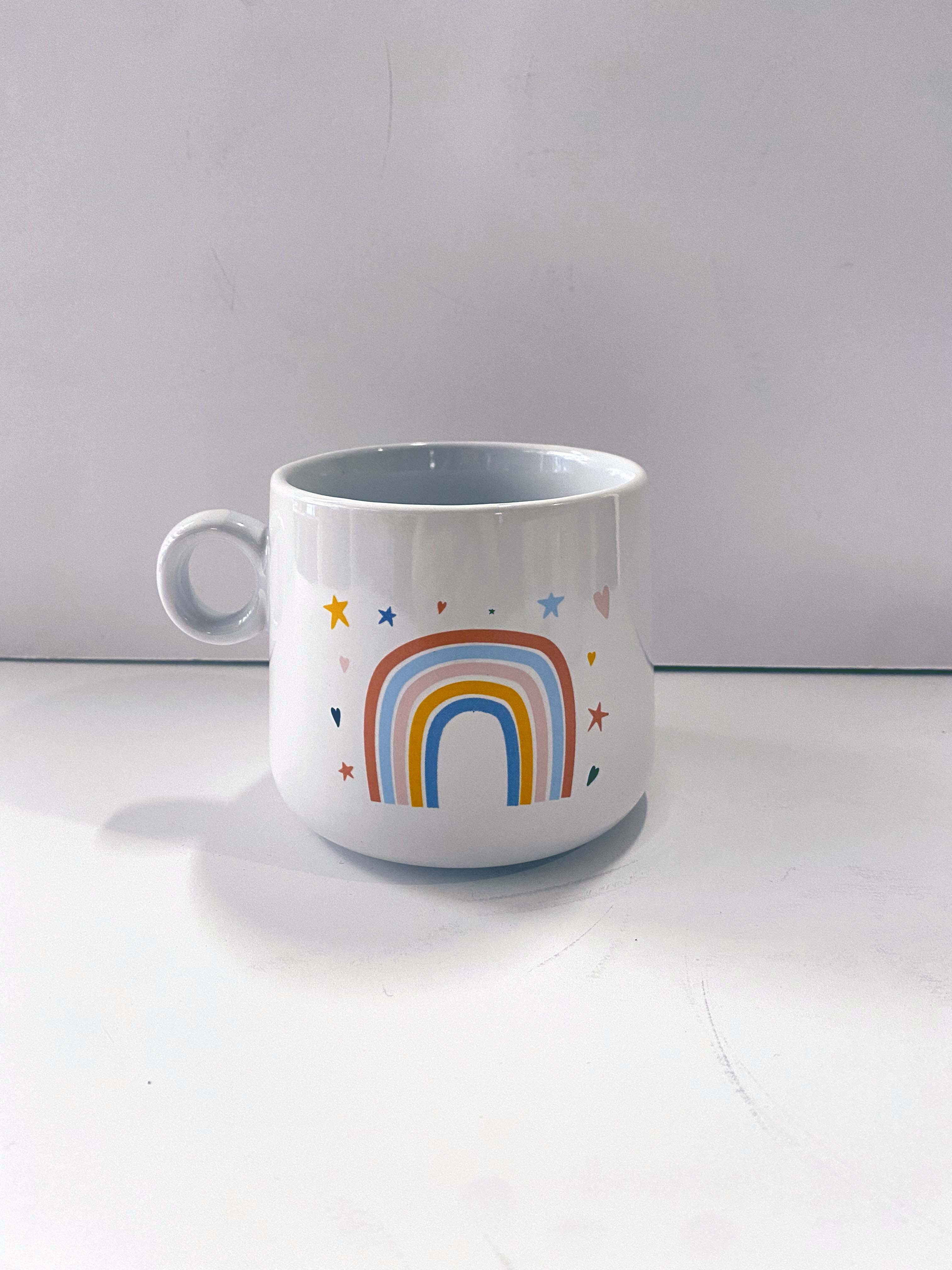 Mainstays Stoneware Coffee Mug, 15 fl oz, Rainbow Hearts and Stars ...