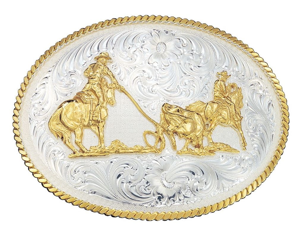 Montana Silversmiths Belt Buckle Mens Large Team Ropers Silver 2130 ...