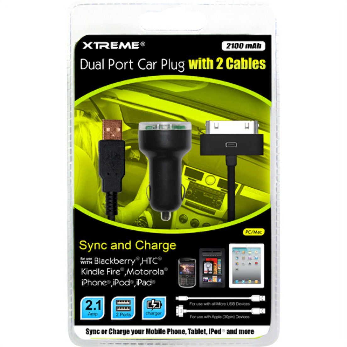 Xtreme Cables Dual Port Car Plug with 2 Cables - Walmart.com