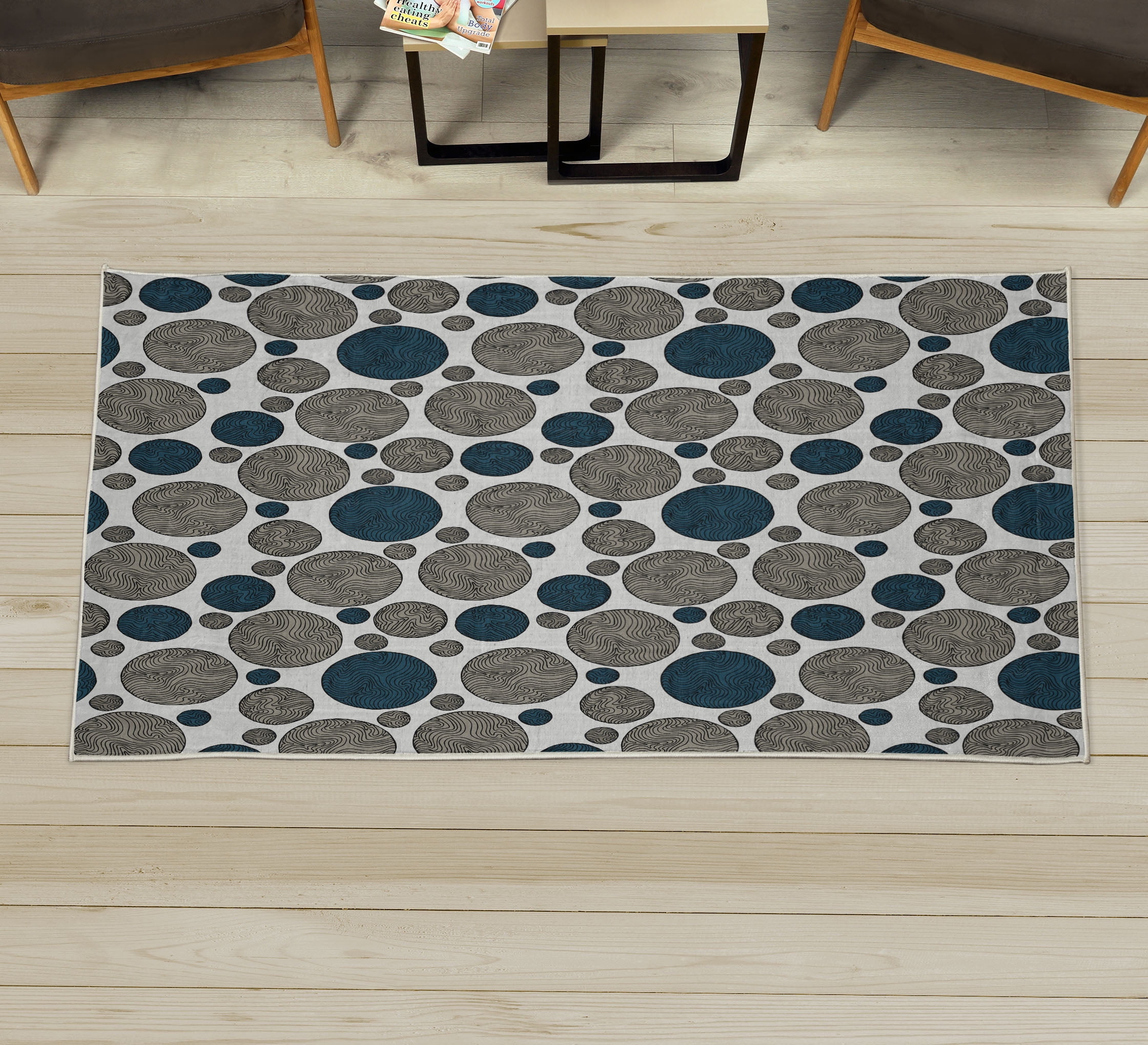 Circle Decorative Rug, Vintage Design with Round Shapes with Curved ...