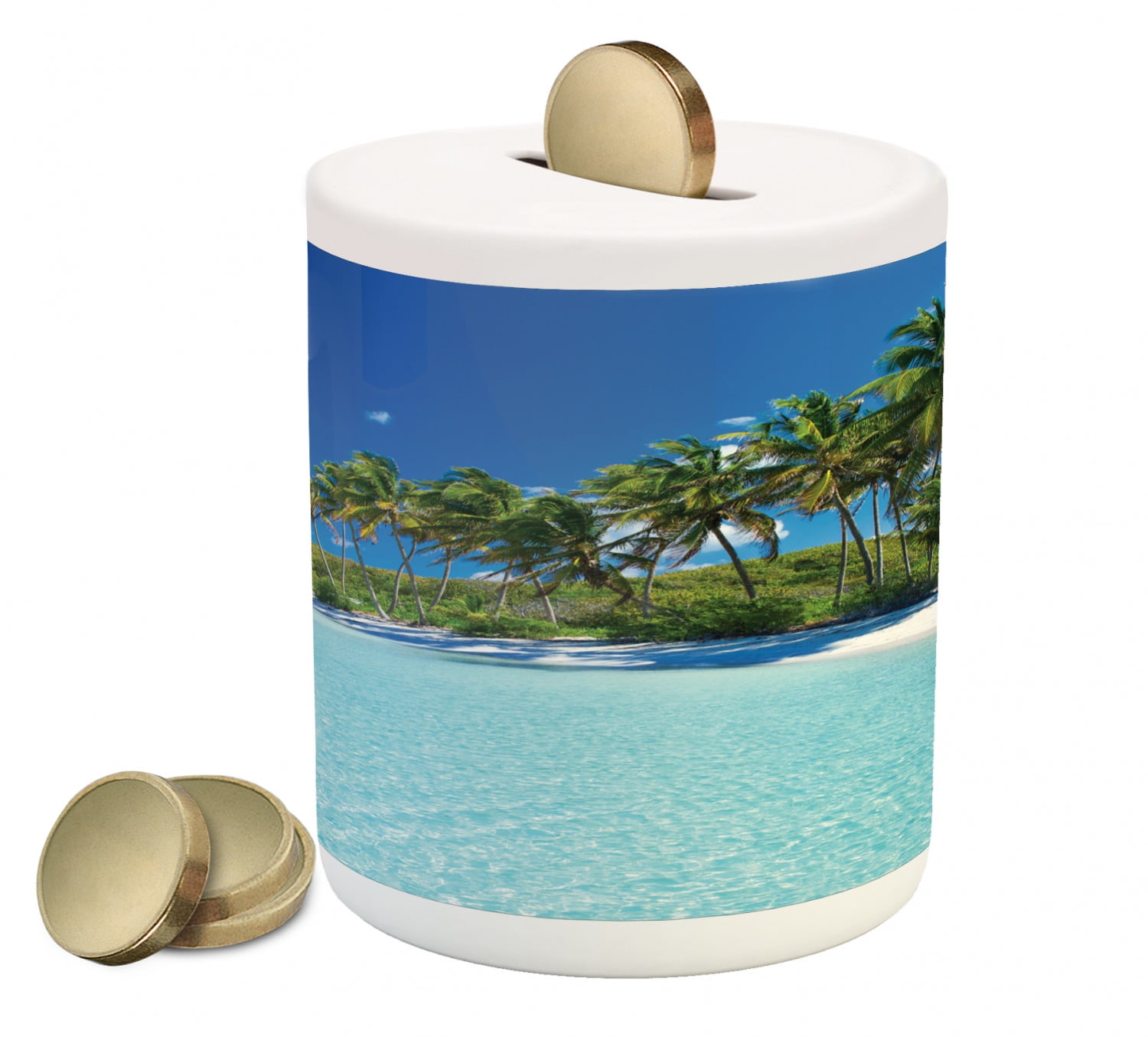 Ocean Piggy Bank, Relaxing Beach Resort Spa Palm Trees and Sea Exotic ...