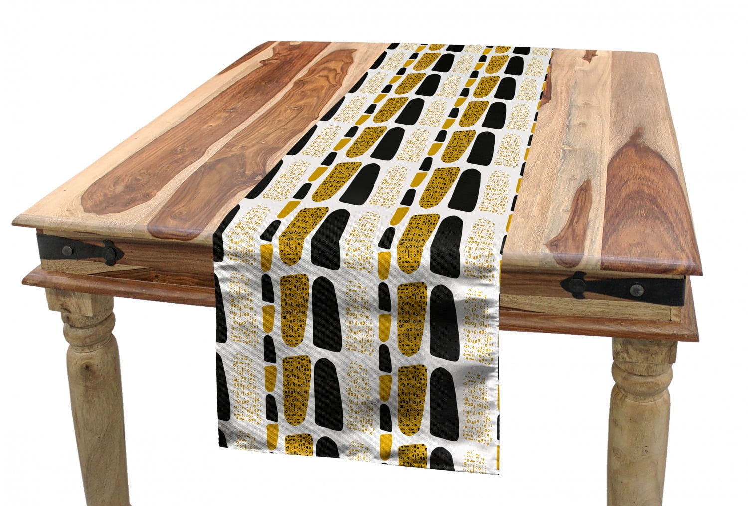 Abstract Table Runner, Tricolor Vertical Stone Like Motifs Rhythmic ...