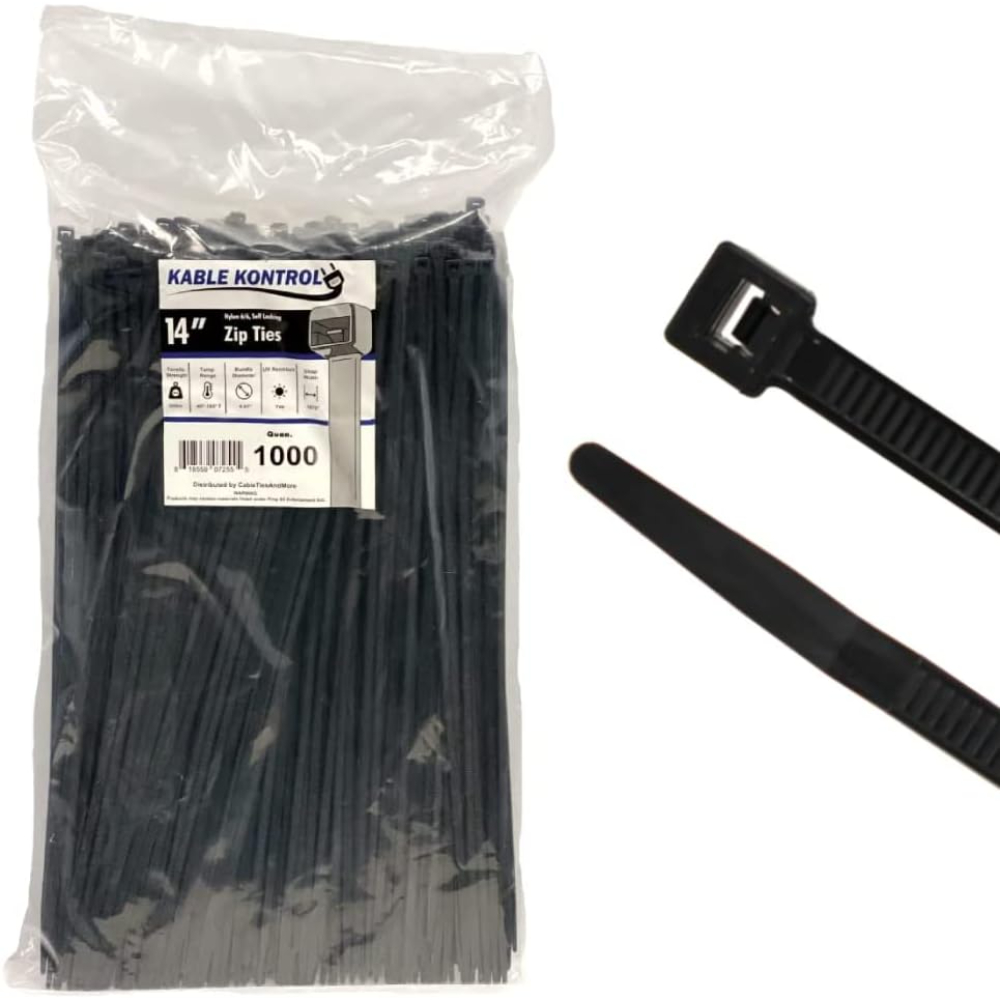 Kable Kontrol Black Zip Ties - 14" Inch Long - UV Resistant Nylon - 50 Lbs Tensile Strength ...