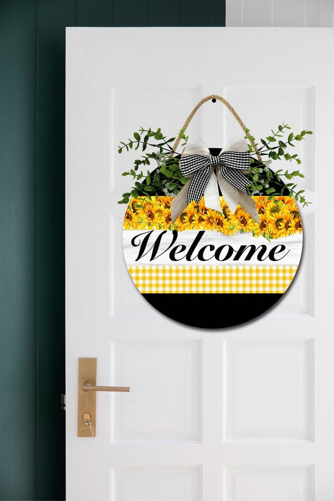 Eveokoki Front Door Porch Decorations Sunflower Welcome Door Hanging ...