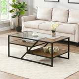 Rectangular Coffee Table, Tempered Glass Side Table with Metal Frame ...